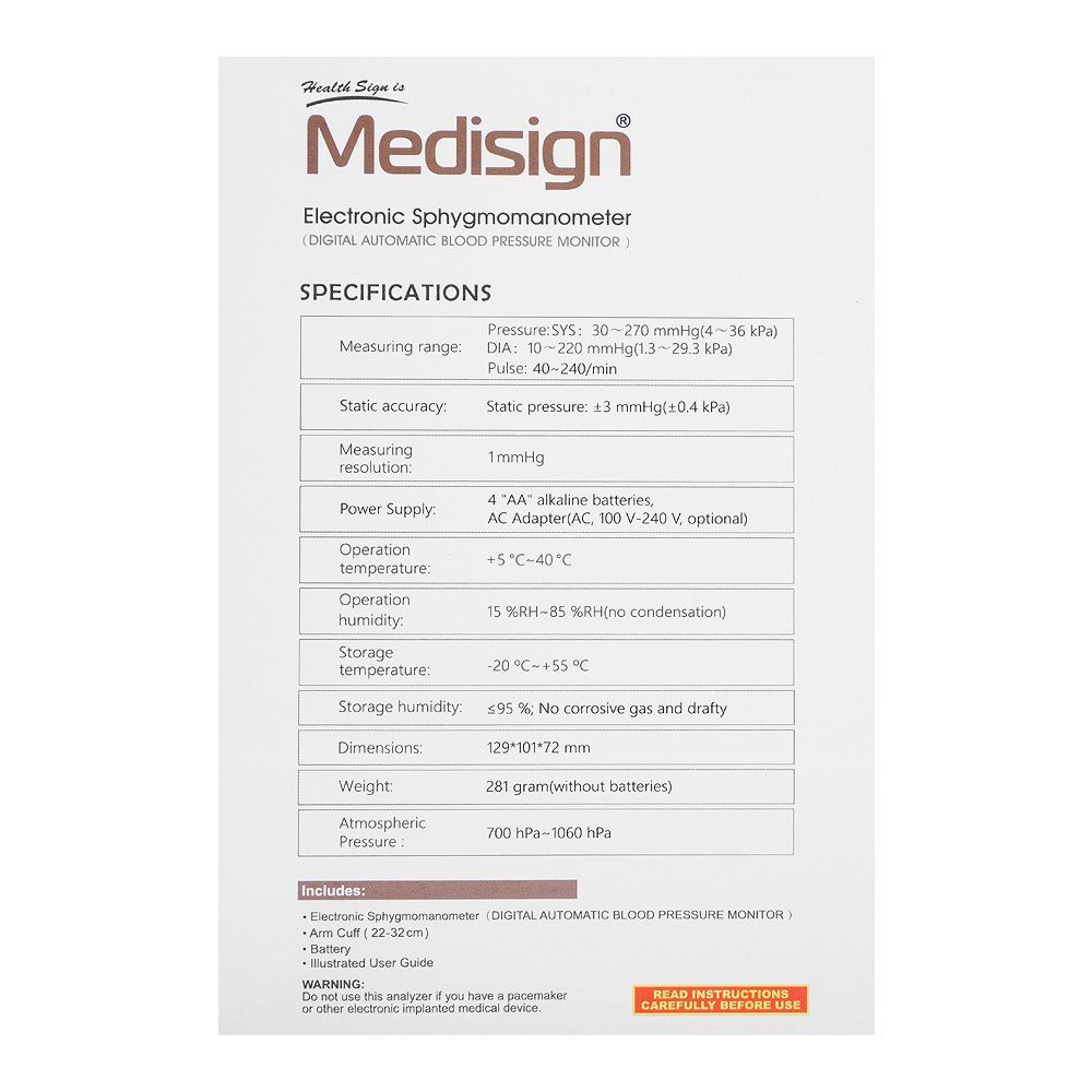 Buy Medisign Blood Pressure Monitor, Contec-08E Online at Special Price ...