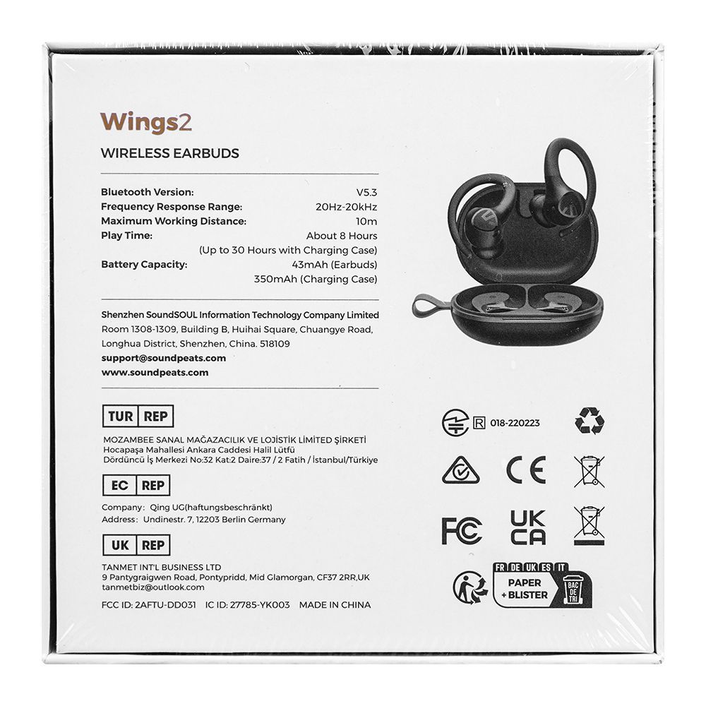 Buy Soundpeats Wings 2 Wireless Earbuds, 30 Hours Playtime, 43mAh ...