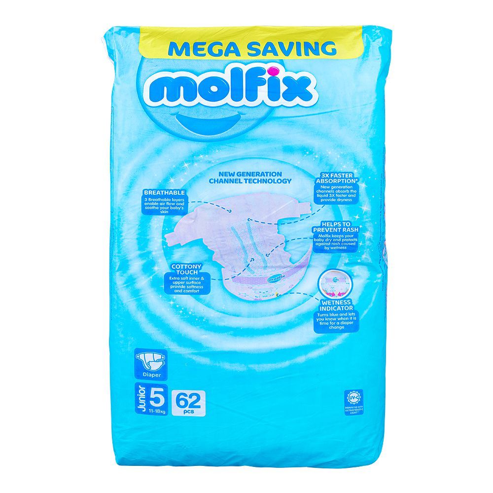Buy Molfix Diaper 5 Junior, Mega Saving, 11-18 KG, 62-Pack Online at ...