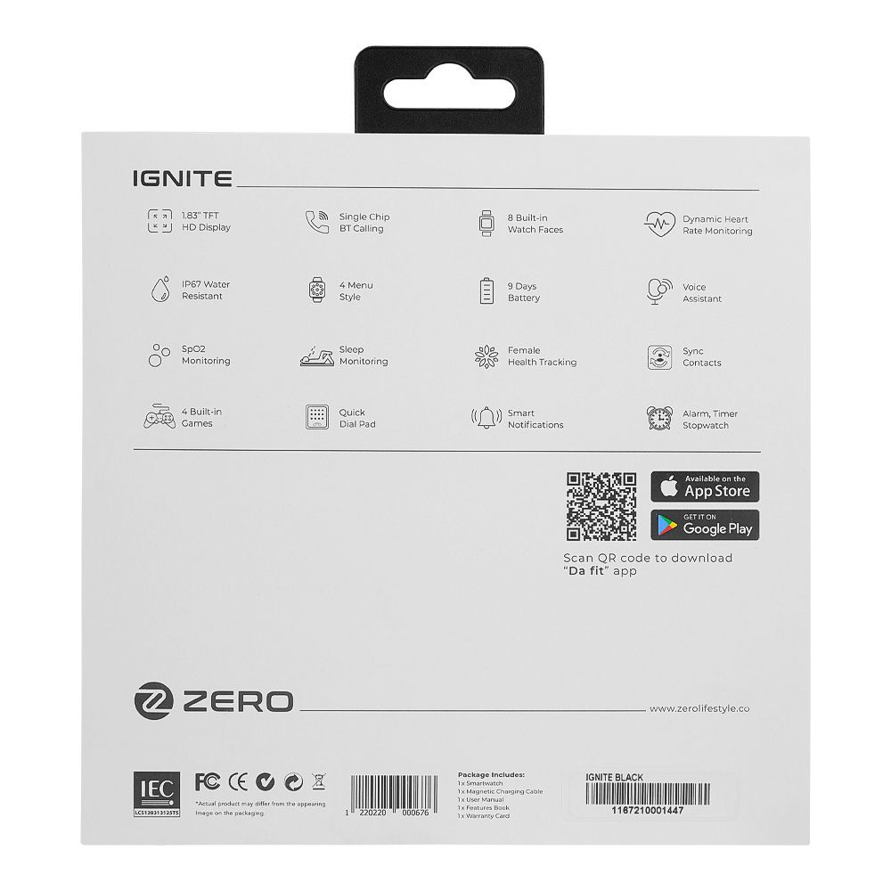 Buy Zero Ignite Advanced Bluetooth Calling, 1.83" TFT HD Display, Black ...