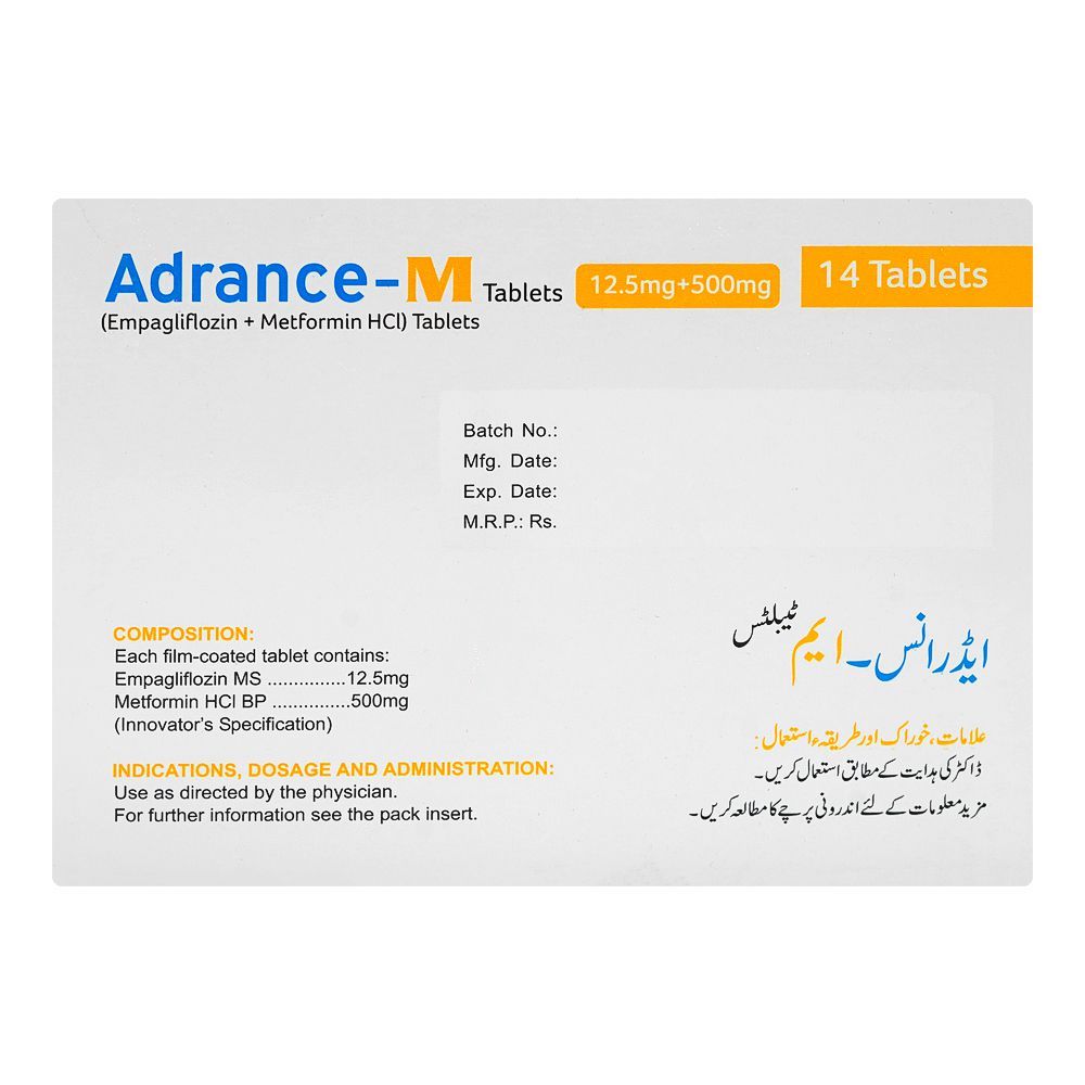 Adrance-M Tablets 12.5mg+500mg, Box (14 Tablets)