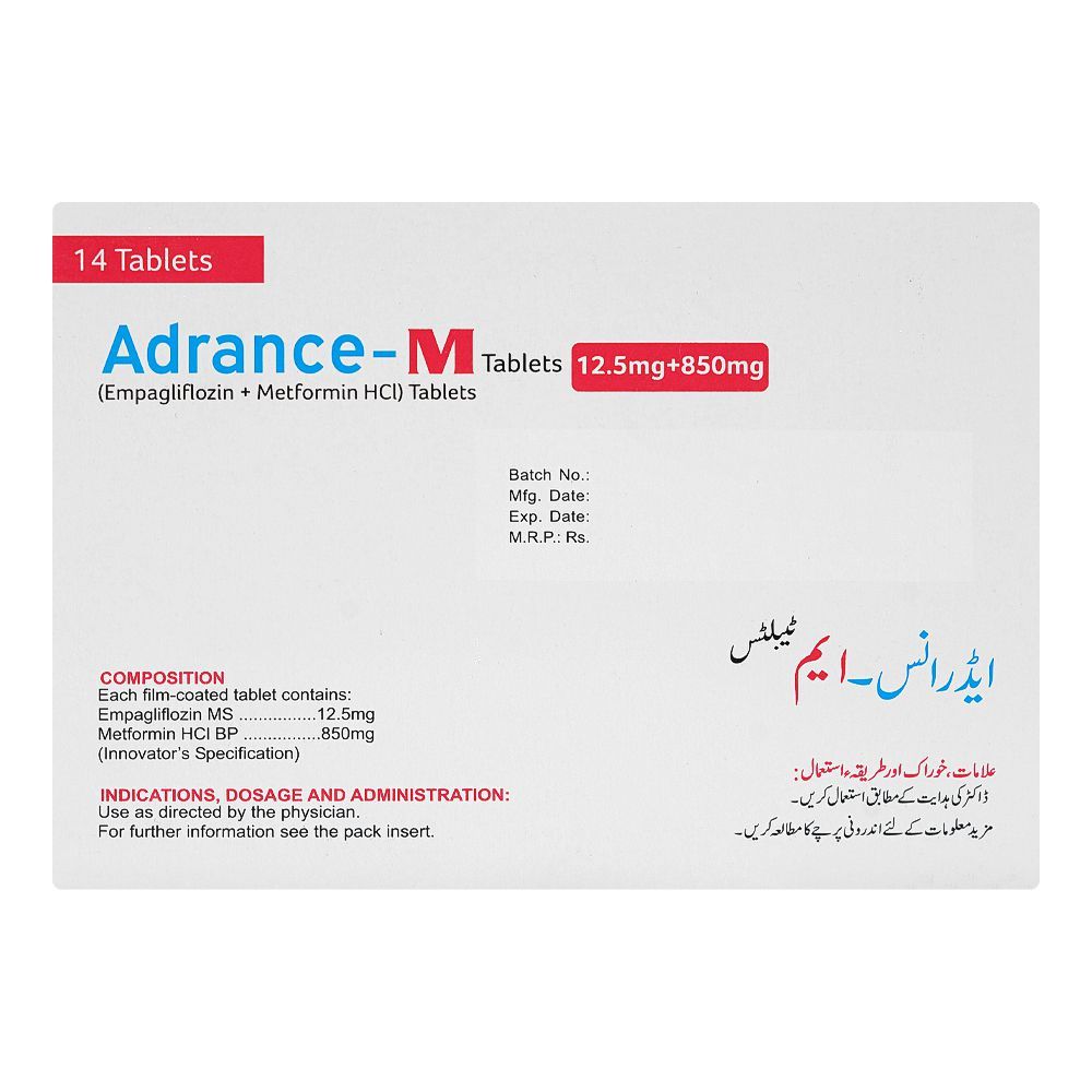 Adrance-M Tablets 12.5mg+850mg, Box (14 Tablets)