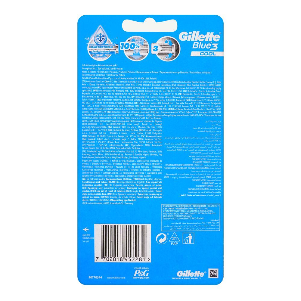 Buy Gillette Sensor-3 Cool Razor, For Men, 6-Pack Online at Special ...