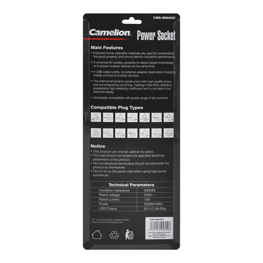Camelion Power Socket, 4 X USB Output 2.4 Ampare & 3 X Power Socket ...