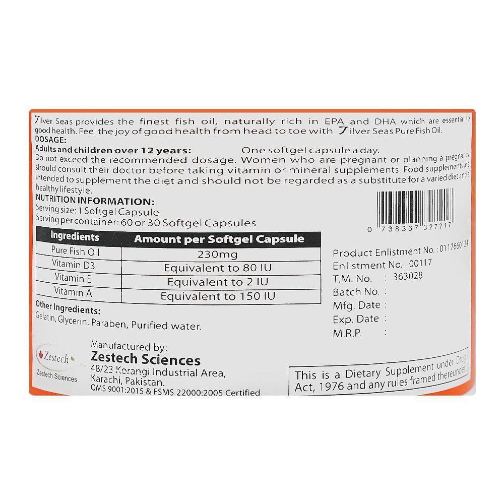 7Ilver Seas Pure Fish Oil, Bottle (30 Softgel Capsules)