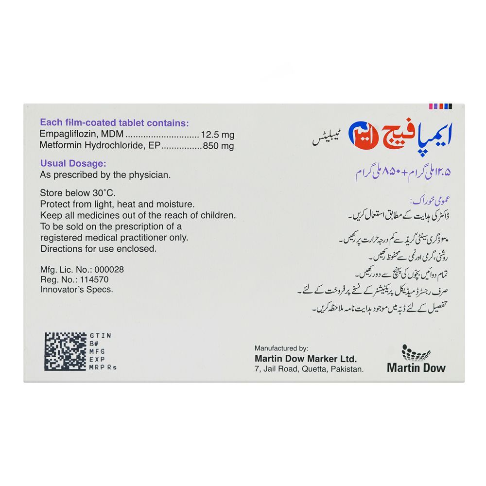 Empaphage M 12.5+850mg Tablets, Box