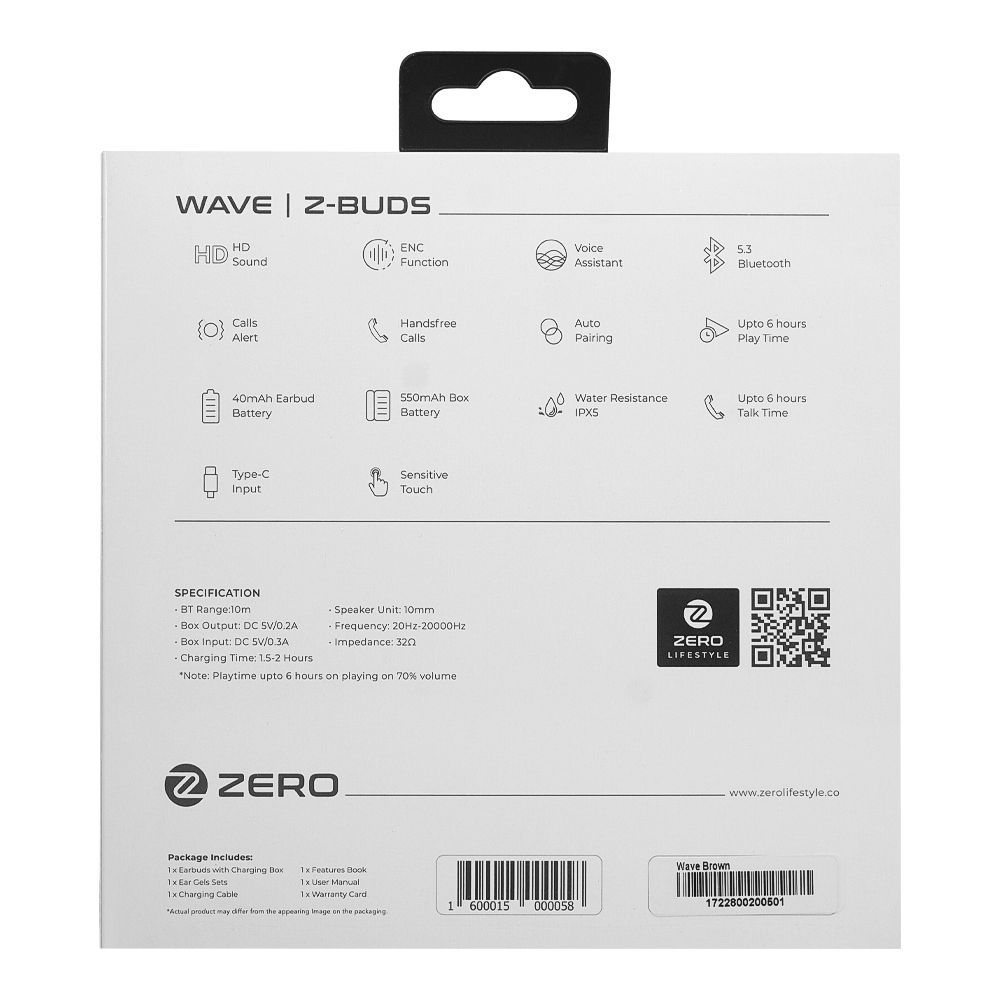 Order Zero Wave Z ENC Wireless Earbuds, Upto 6 Hours Play Time, 550mAh ...