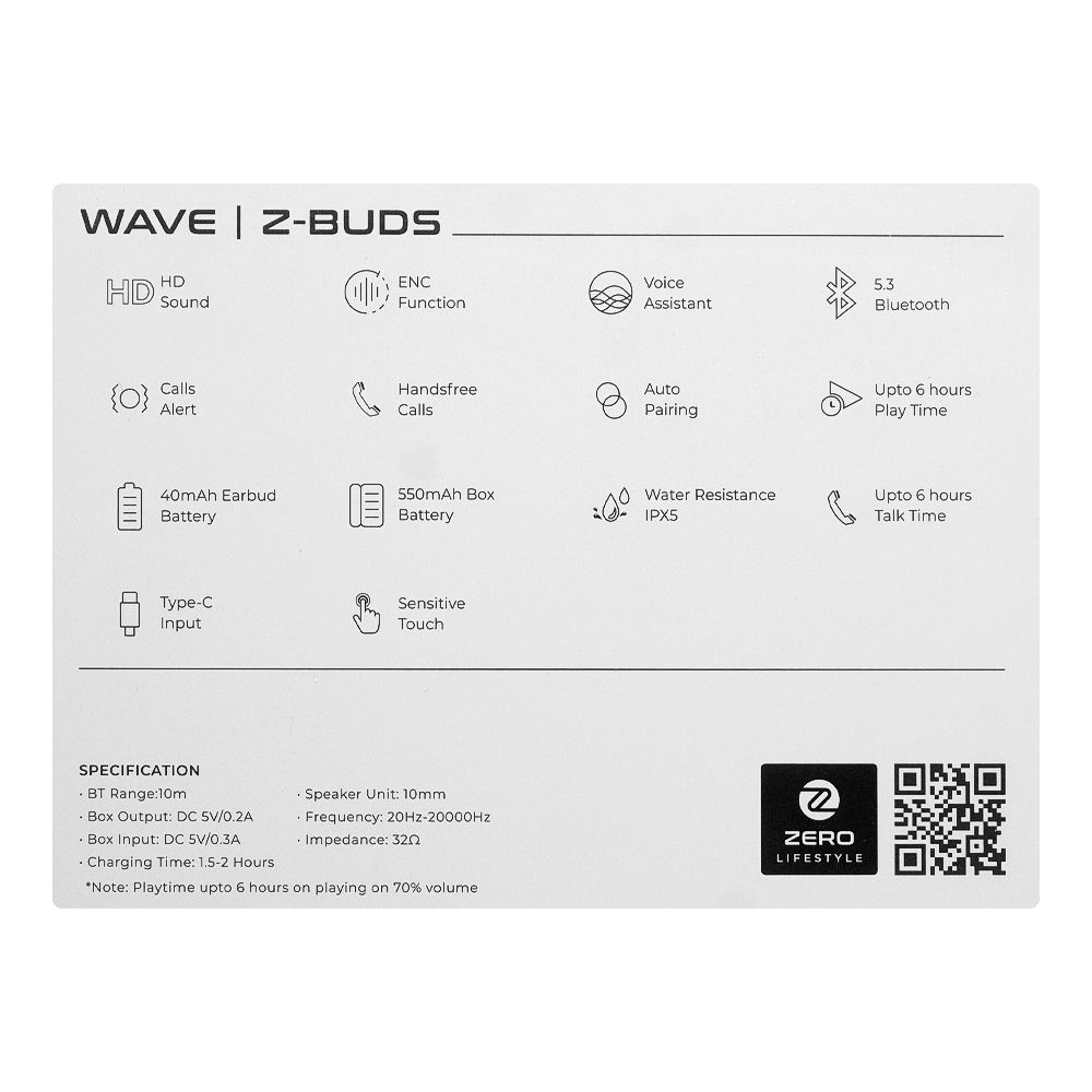 Order Zero Wave Z ENC Wireless Earbuds, Upto 6 Hours Play Time, 550mAh ...