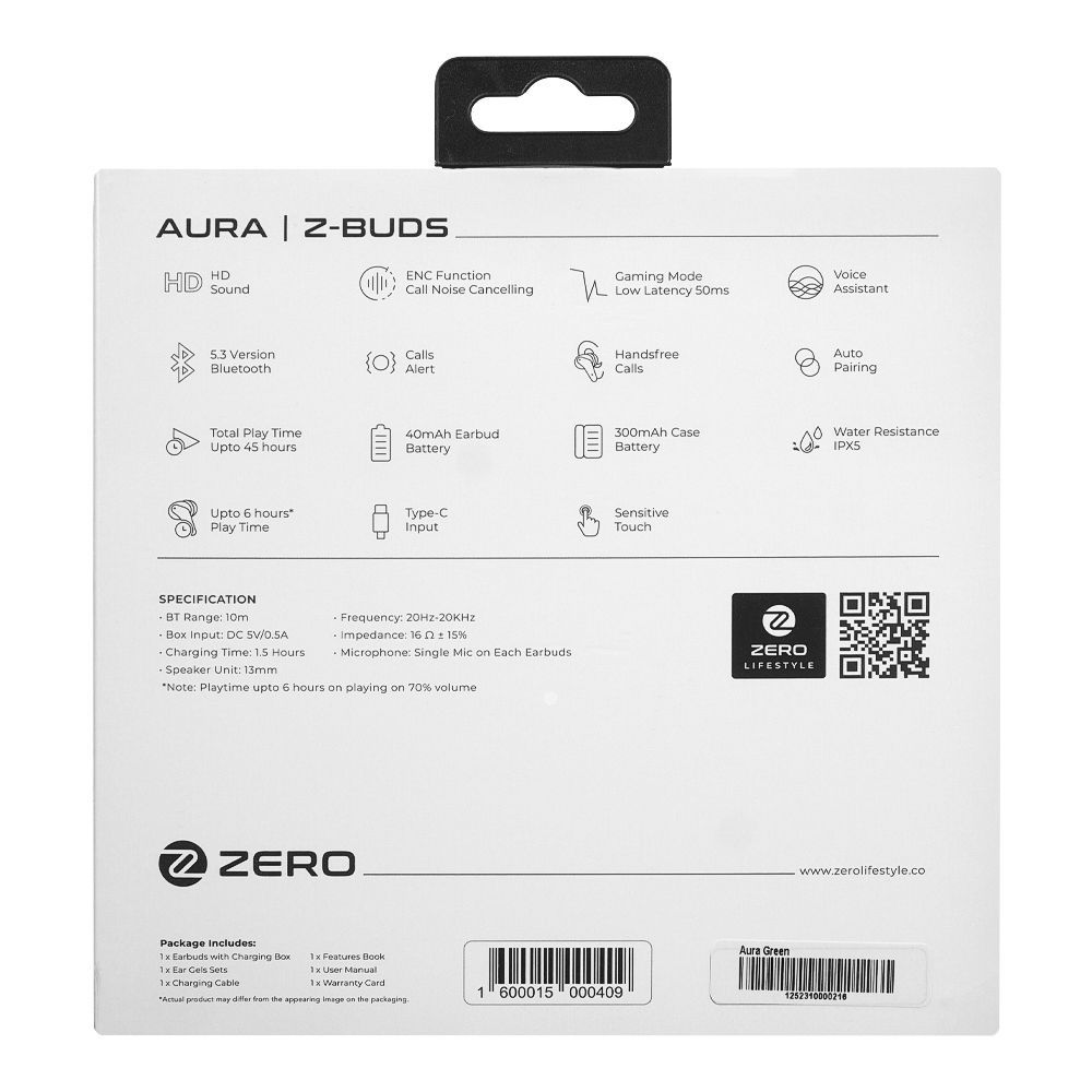 Buy Zero Aura Z ENC Wireless Earbuds, Upto 45 Hours Play Time, 300mAh ...