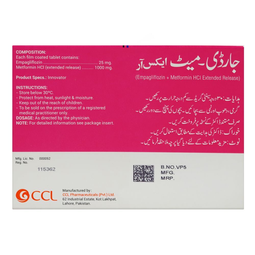 Jardy-Met XR 25/1000mg Tablets, Box