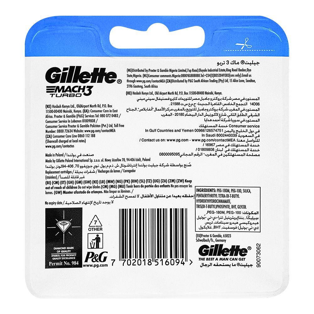 Order Gillette Mach 3 Turbo Razor Refill Cartridges, 8-Pack Online at ...