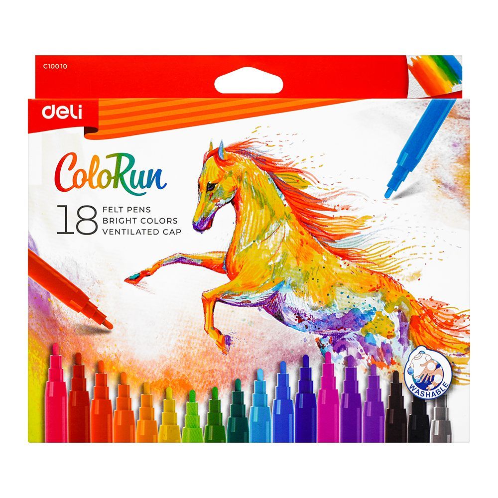 Buy Deli Felt Pens With Ventilated Cap, Washable Ink, 18 Assorted ...