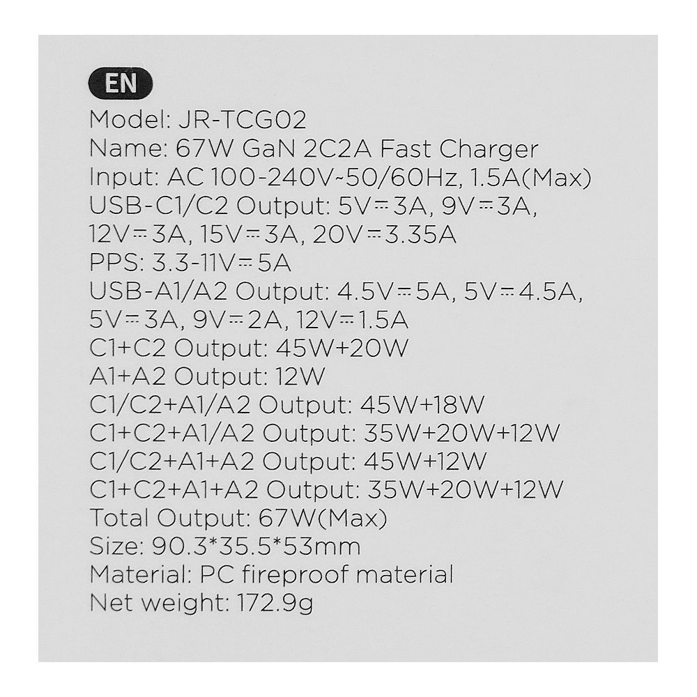 Buy Joyroom 67W Gan Ultra Fast Charger Kit, 2C+2A, +100W, 1.2m Type-C ...