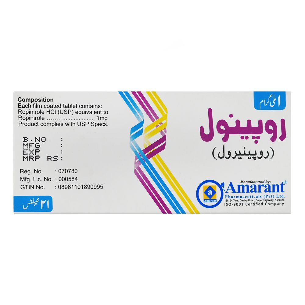 Ropinol Tablets 1mg Strip, Box (21 Tablets)