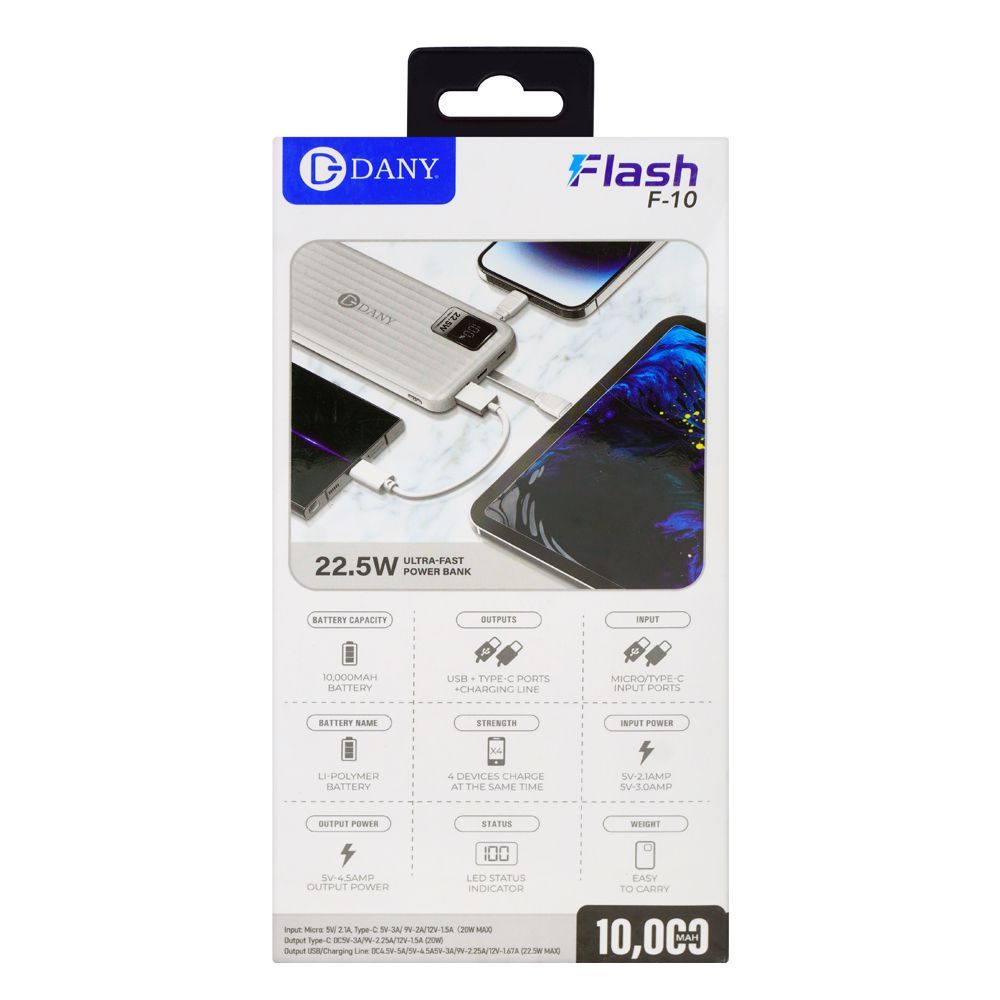 Purchase Dany Flash F-10 Power Bank, 10000 mAh, 22.5W, Digital Display ...