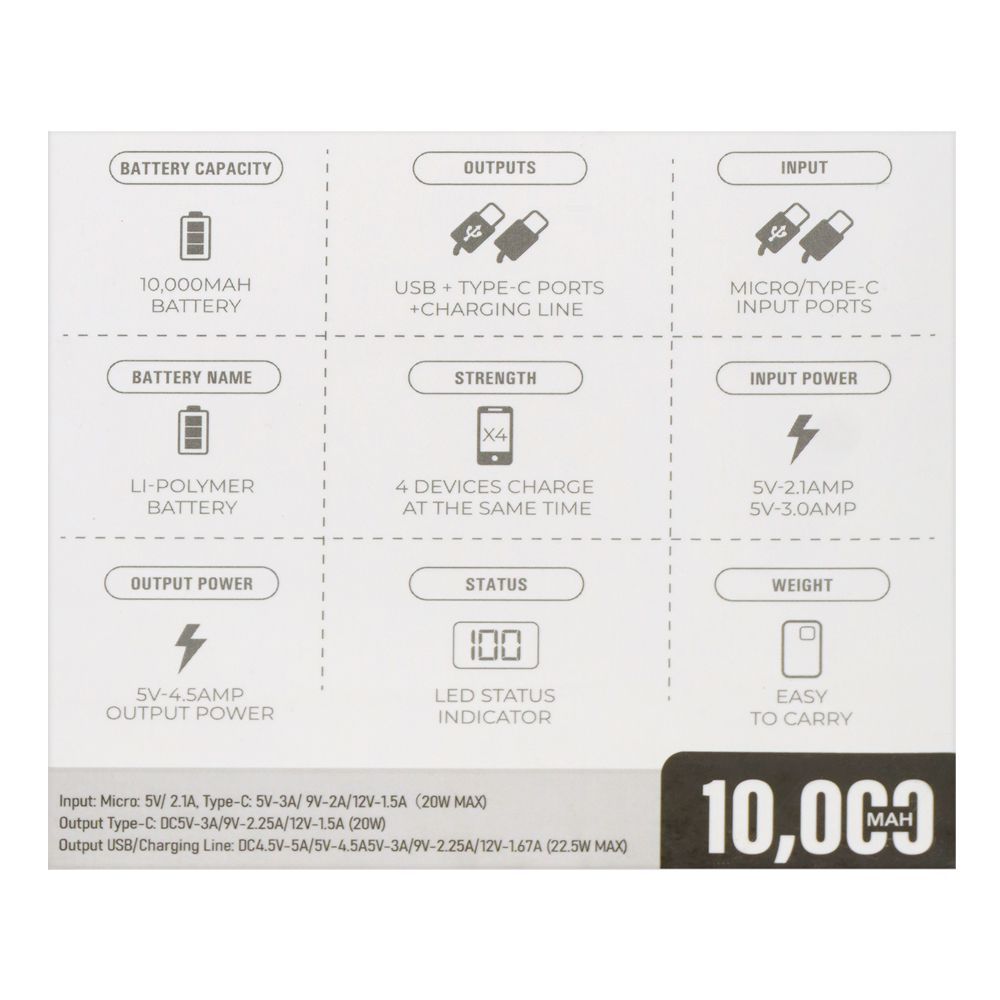 Purchase Dany Flash F-10 Power Bank, 10000 mAh, 22.5W, Digital Display ...