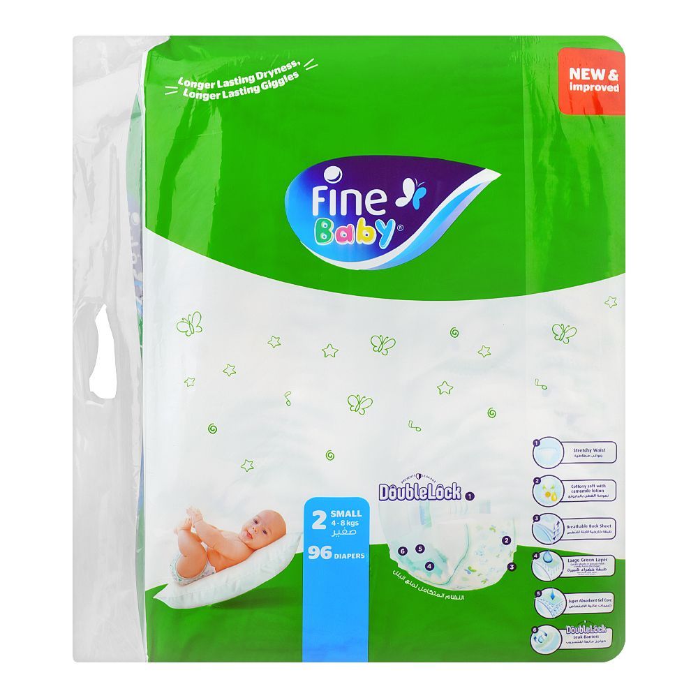 Buy Fine Baby Diapers Mega Pack, No. 2 Small, 4-8 kgs, 96-Pack Online ...
