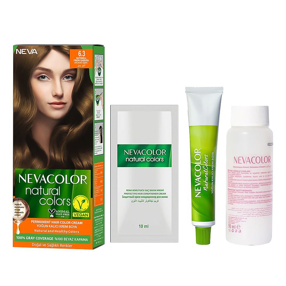 Buy Neva Hair Color Kit, 100% Gray Coverage, Vegan, 50ml, 6.3 Nutshell ...