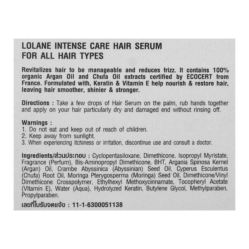 Buy Lolane Intense Care Hair Serum, Argan Oil, Chufa Oil & Keratin, For ...