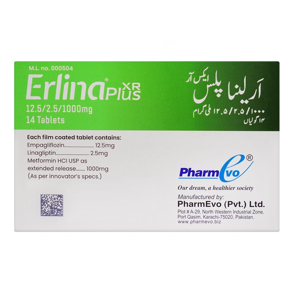 Buy Erlina Plus XR Tablets, 12.5/2.5/1000mg, 14-Pack Online at Special Price in Pakistan - Naheed.pk