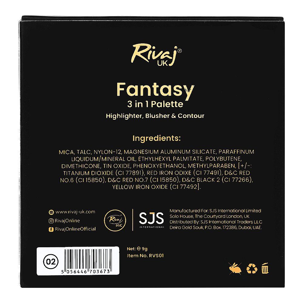 Buy Rivaj UK Fantasy 3 In 1 Highlighter Blusher & Contour Palette, Long ...
