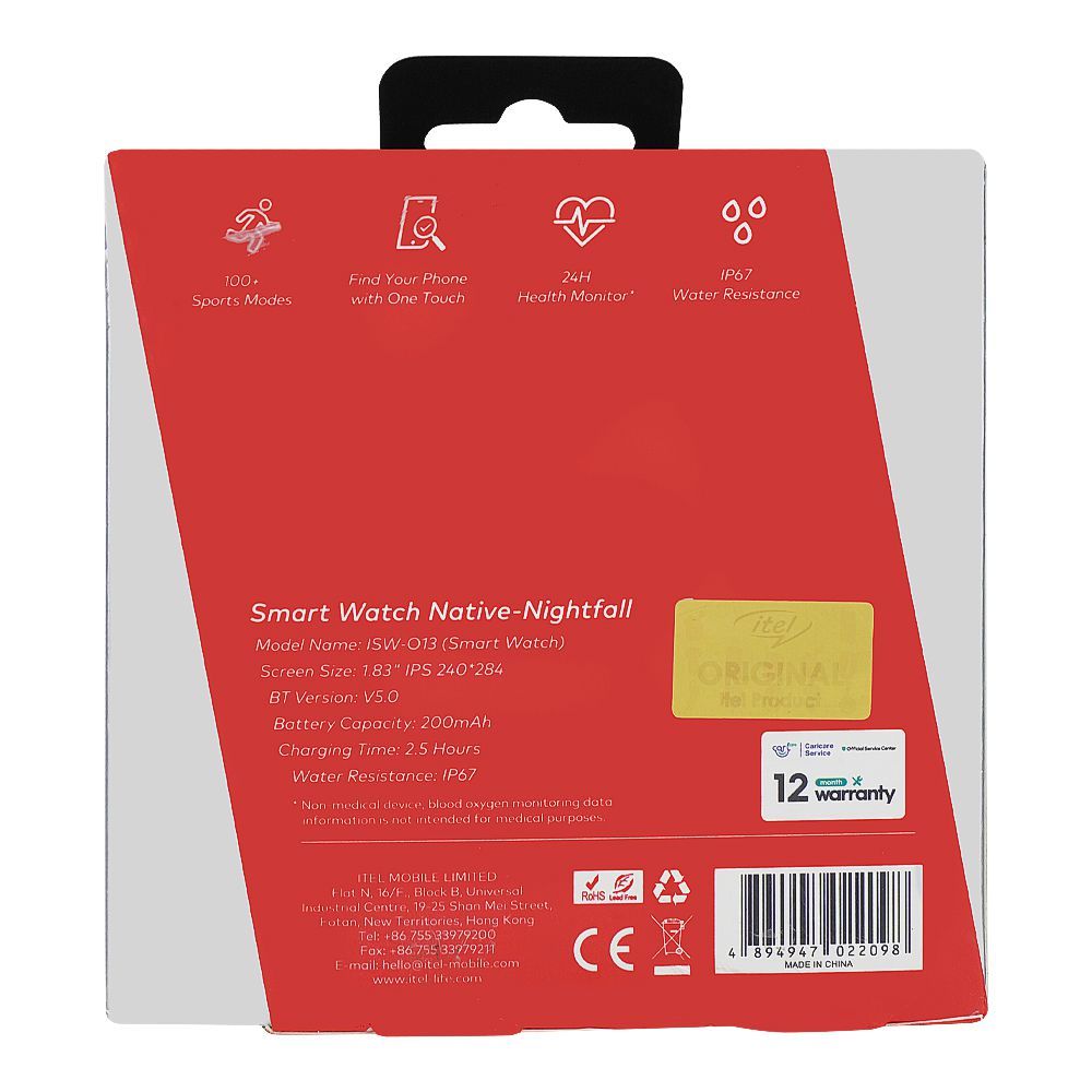 Purchase Itel 1.83" Large Display Native-Nightfall Smart Watch, IP67 ...