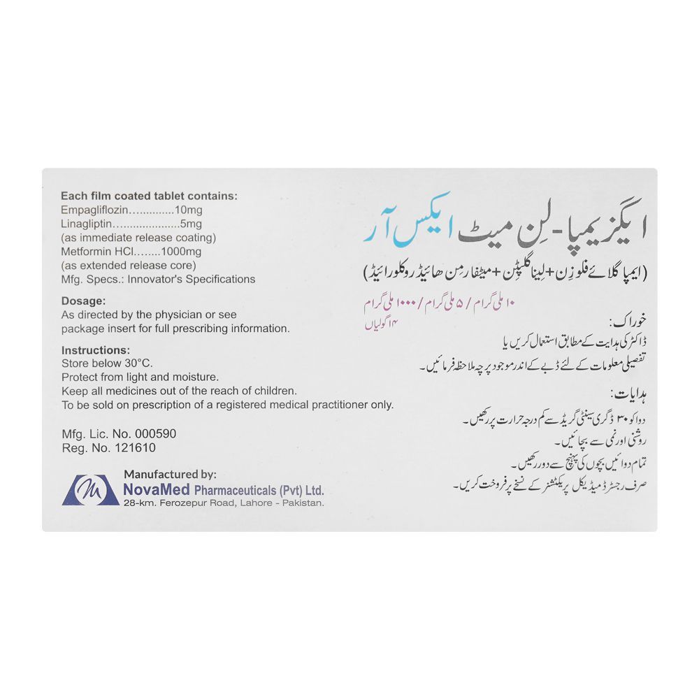 NovaMed Pharmaceuticals Exempa-Lin Met XR, 10/5/1000mg, 14 Tablets Box