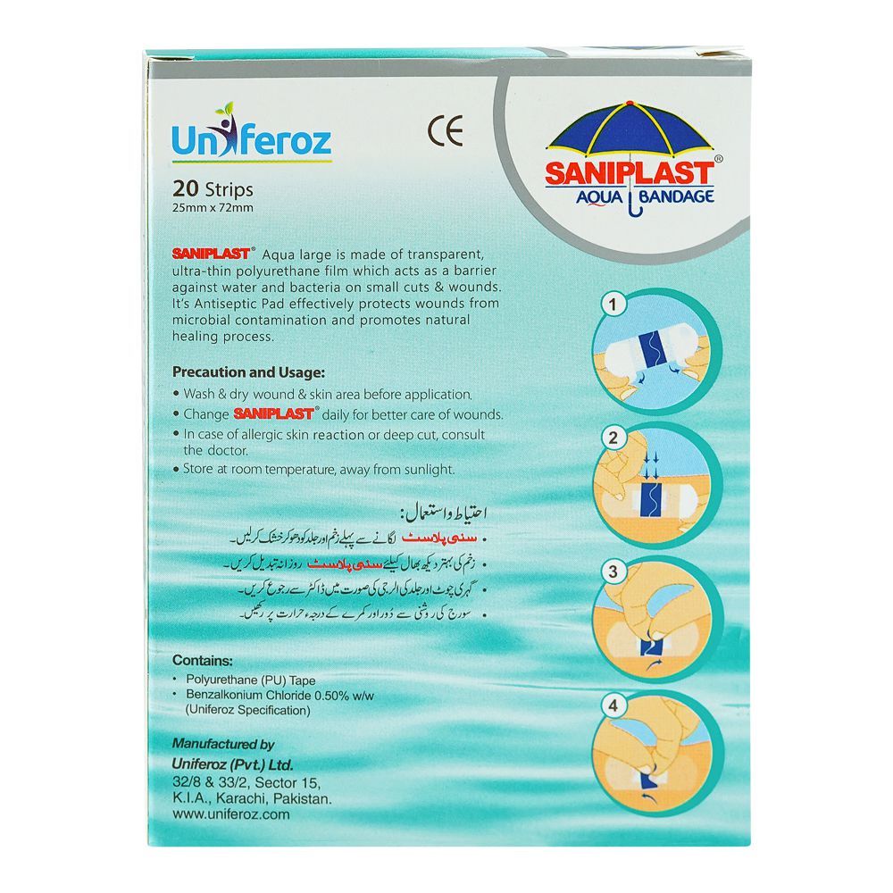 Saniplast Aqua Bandage Square, Large, 20-Pack