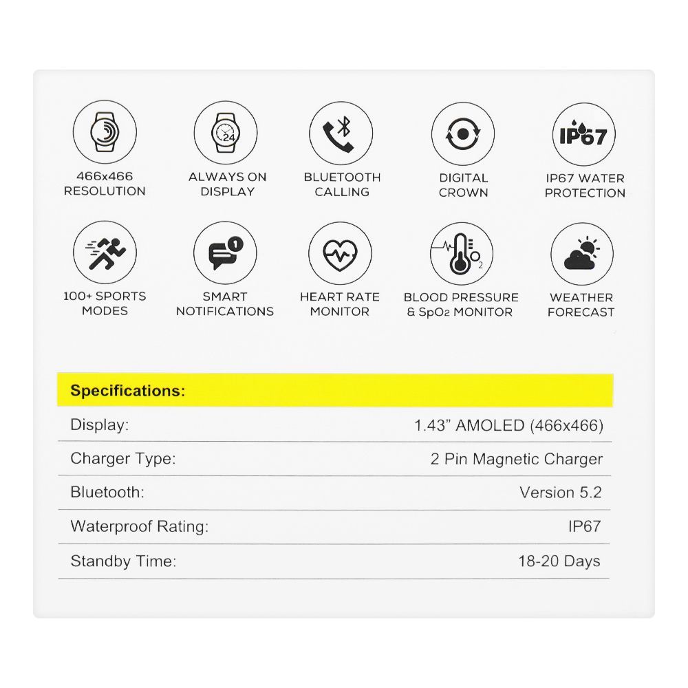 Order Yolo 1.43" Super Amoled Display Legend Smart Watch, IP67 Water ...