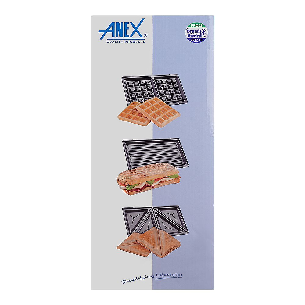 Purchase Anex Deluxe 3 In 1 Sandwich Maker, 700-800W, Black & Silver ...