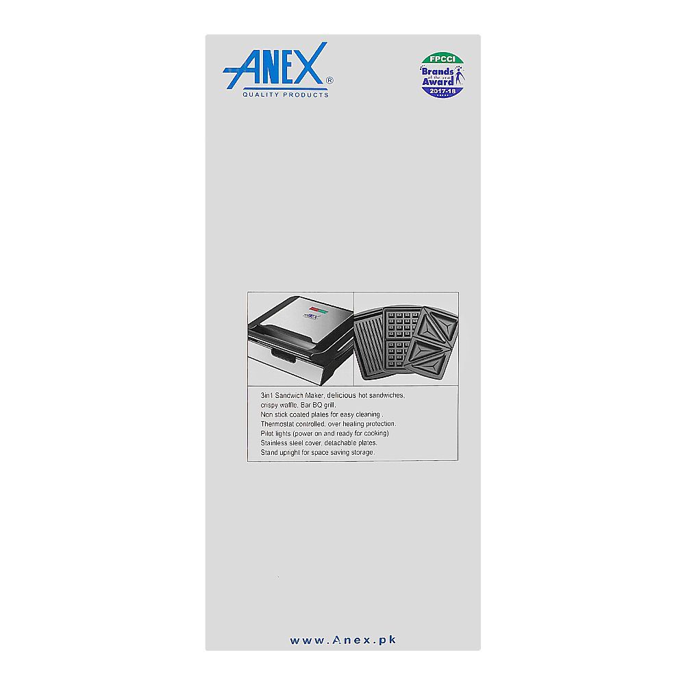 Purchase Anex Deluxe 3 In 1 Sandwich Maker, 700-800W, Black & Silver ...