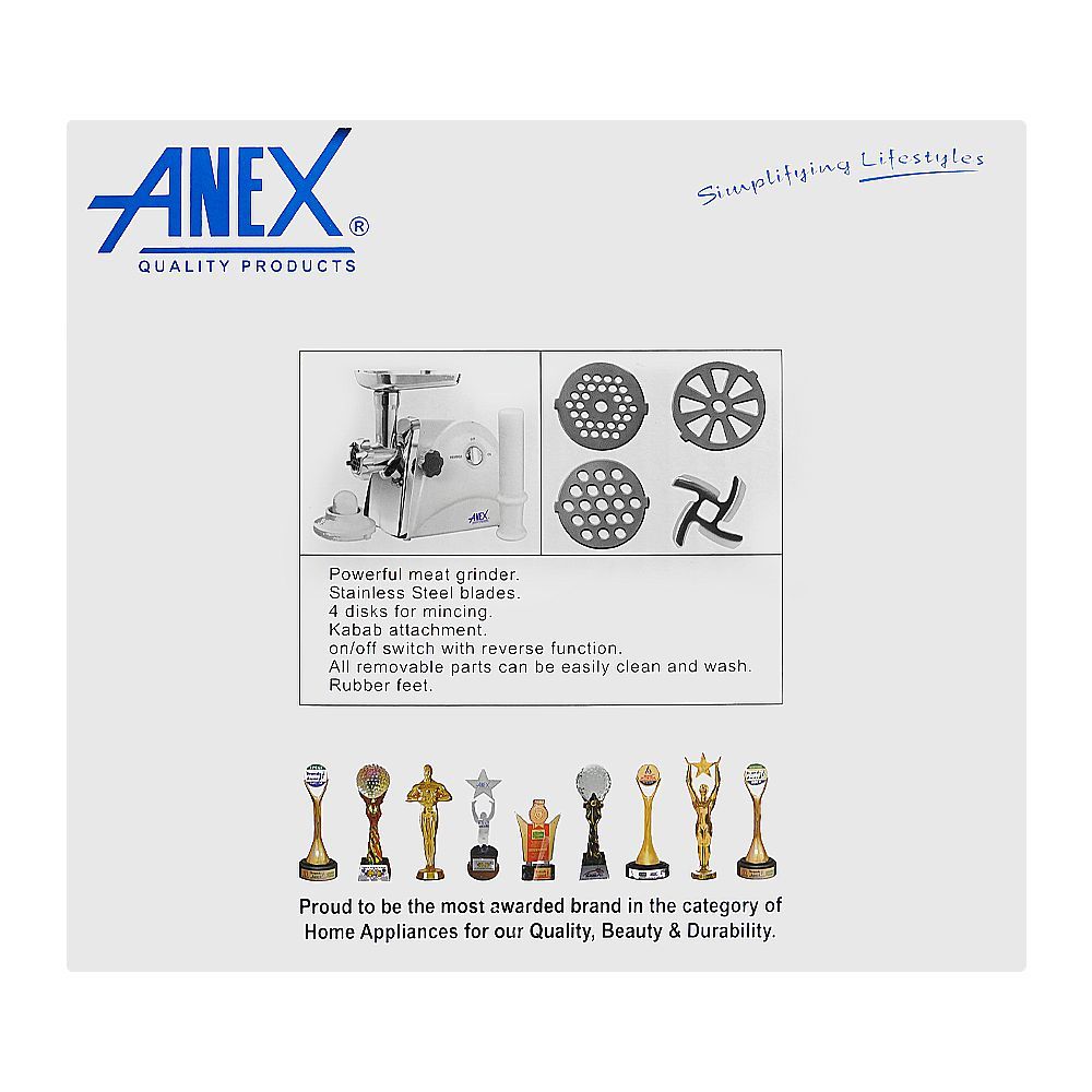 Buy Anex Super Meat Grinder With 4 Disks, 1200W, White, AG-2048 Online ...