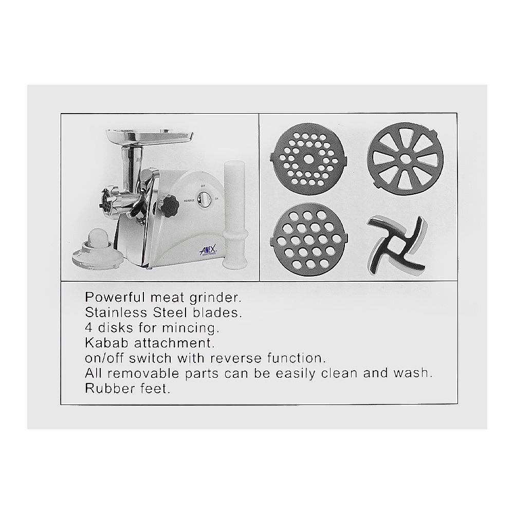 Buy Anex Super Meat Grinder With 4 Disks, 1200W, White, AG-2048 Online ...