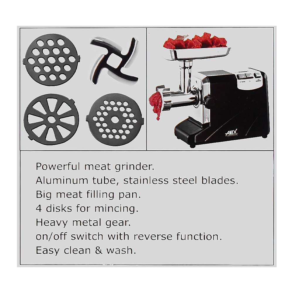 Order Anex Deluxe Meat Grinder, 1200W, Black & Silver, AG-3060 Online ...