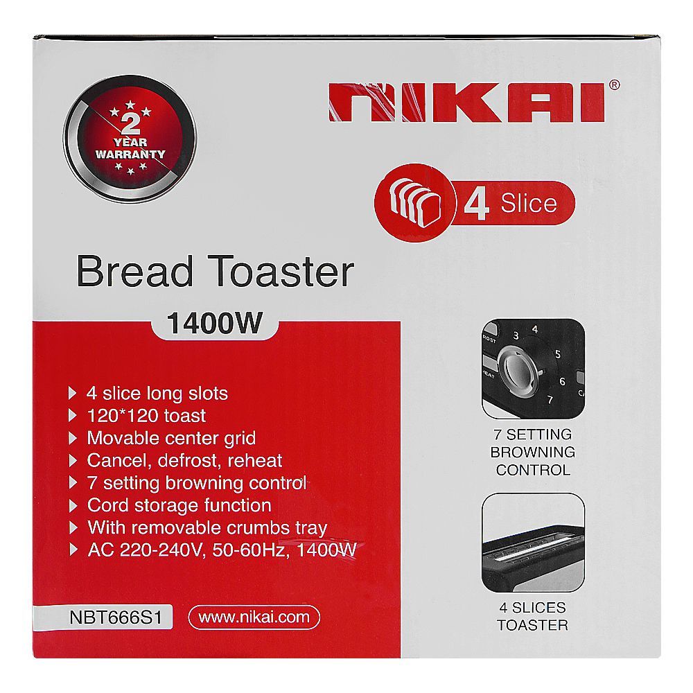 Order Nikai 4 Slice Bread Toaster, 1400W, NBT666S1 Online at Special ...