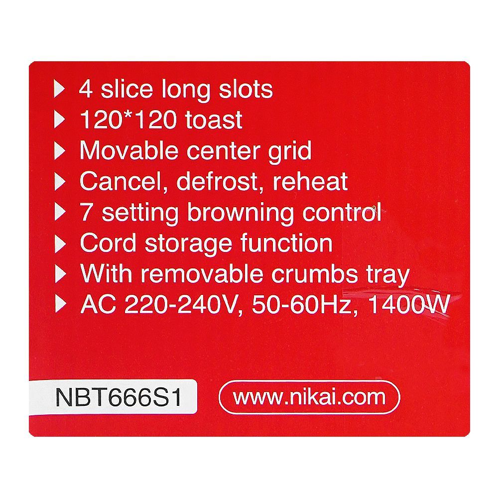Order Nikai 4 Slice Bread Toaster, 1400W, NBT666S1 Online at Special ...