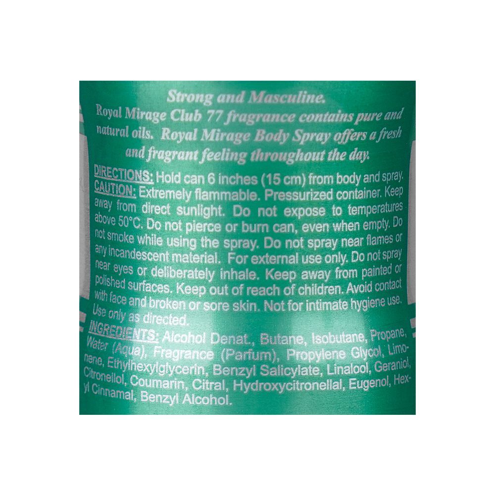 Buy Royal Mirage Club 77 Refreshing Perfumed Body Spray, 200ml Online ...