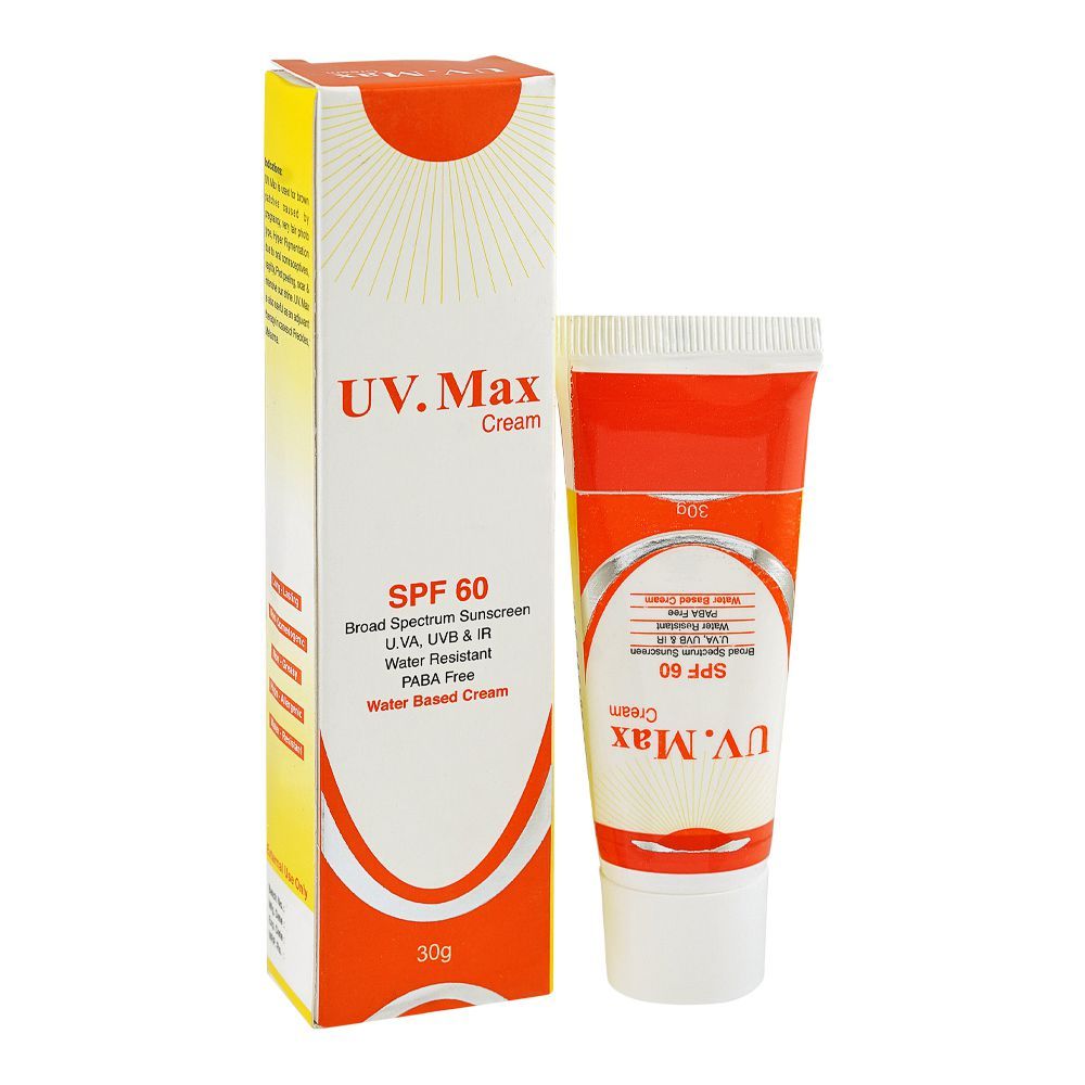 UV.Max Water-Based Sunscreen Cream, Broad Spectrum, Waterproof, SPF 60, 30g