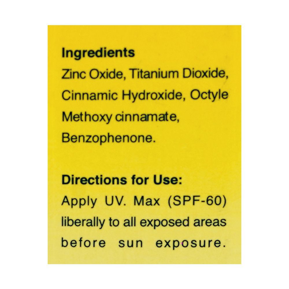 UV.Max Water-Based Sunscreen Cream, Broad Spectrum, Waterproof, SPF 60, 30g