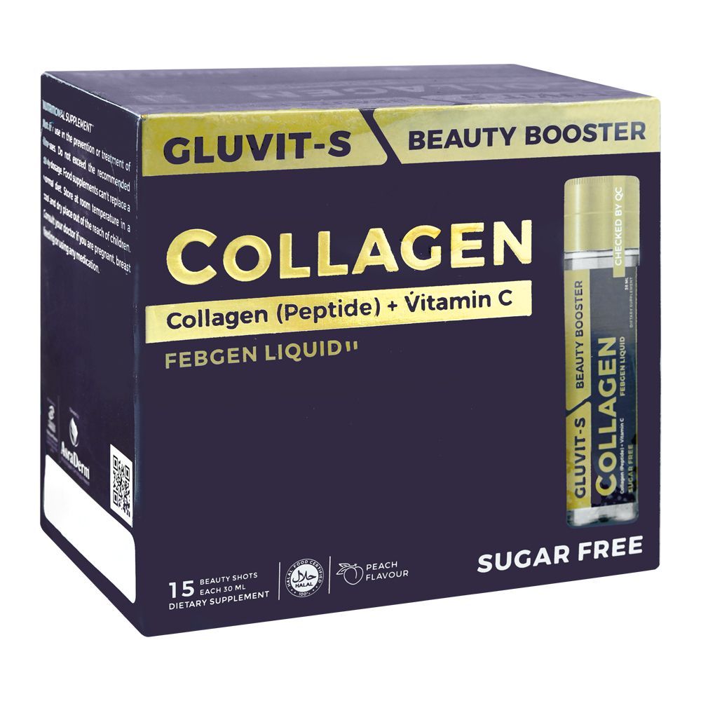 Gluvit-S Collagen (Peptide) + Vitamin C Febgen Liquid Oral Shots, Sugar ...