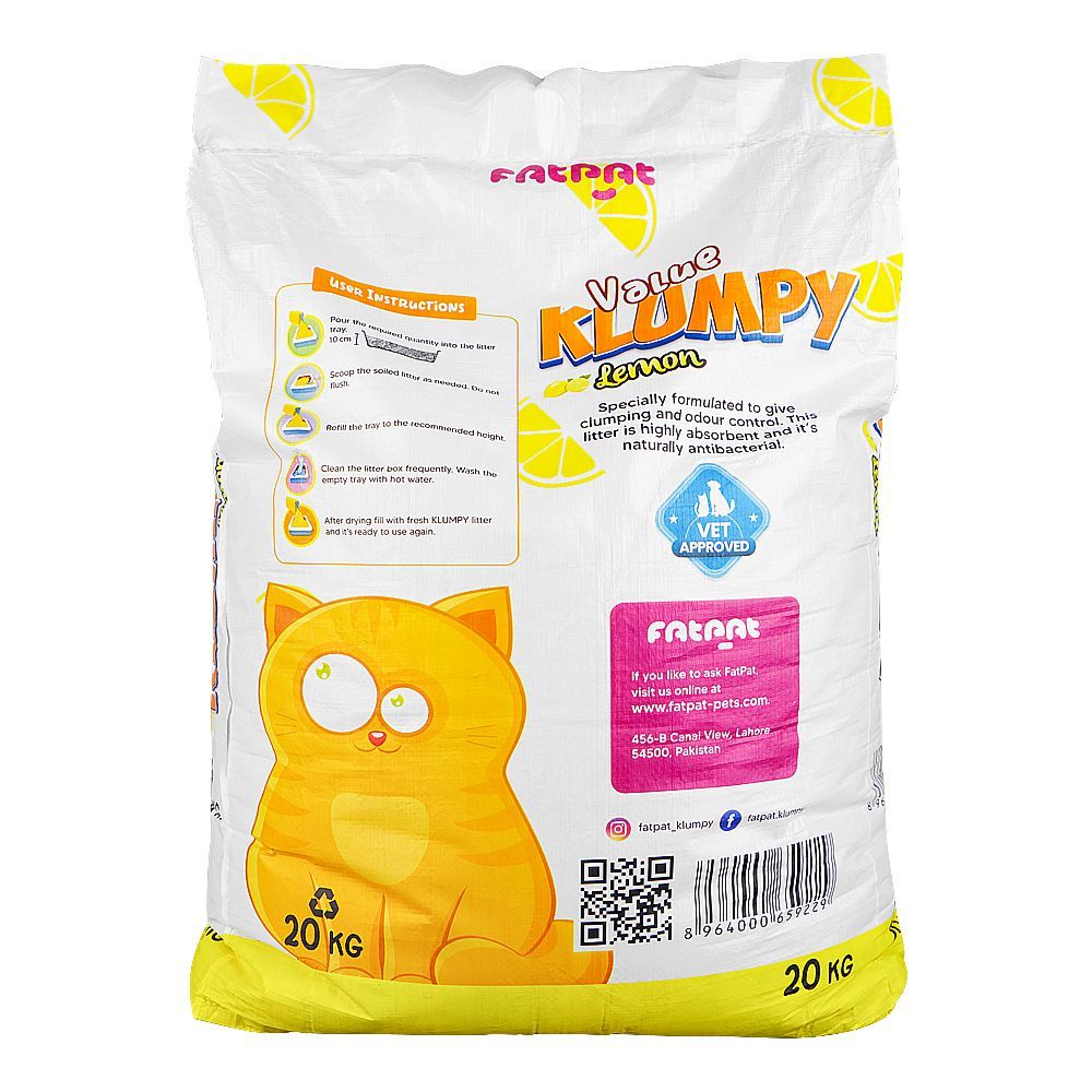 Purchase Fat Pat Value Klumpy Cat Litter, Lemon Scented, Anti-Bacterial, Vet-Approved, 20kg bag ...