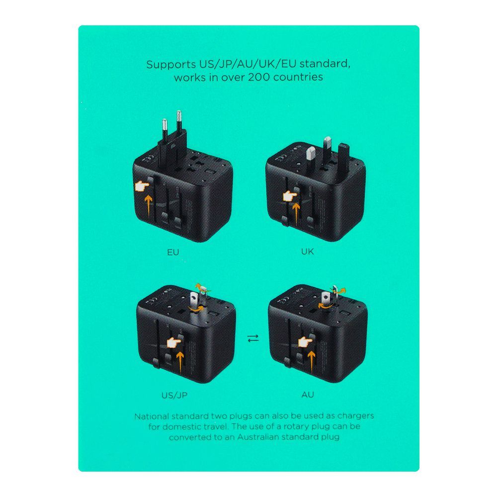 Buy Joyroom 17W 4-Port Universal Travel Adapter/Charger, Black, JR ...