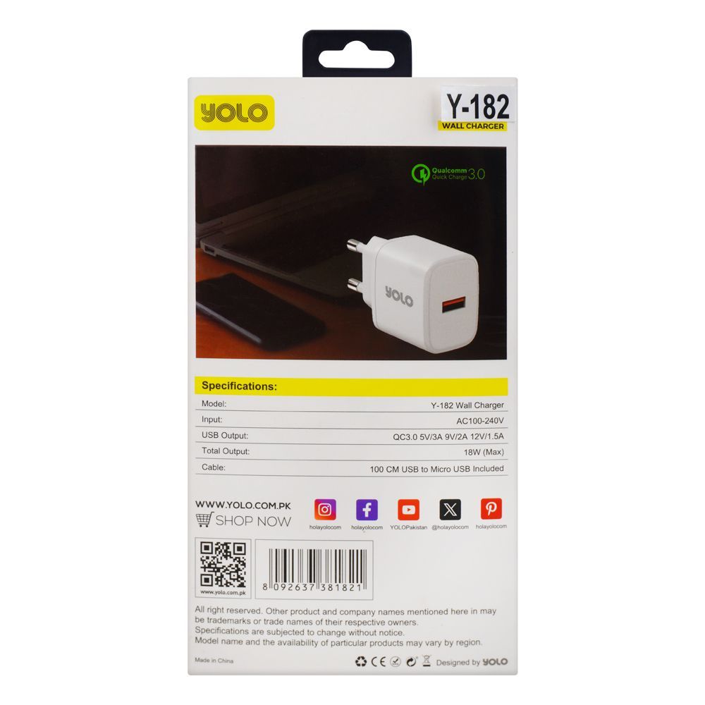 Order Yolo Micro 18W Wall Charger, Y-182 Online at Best Price in ...