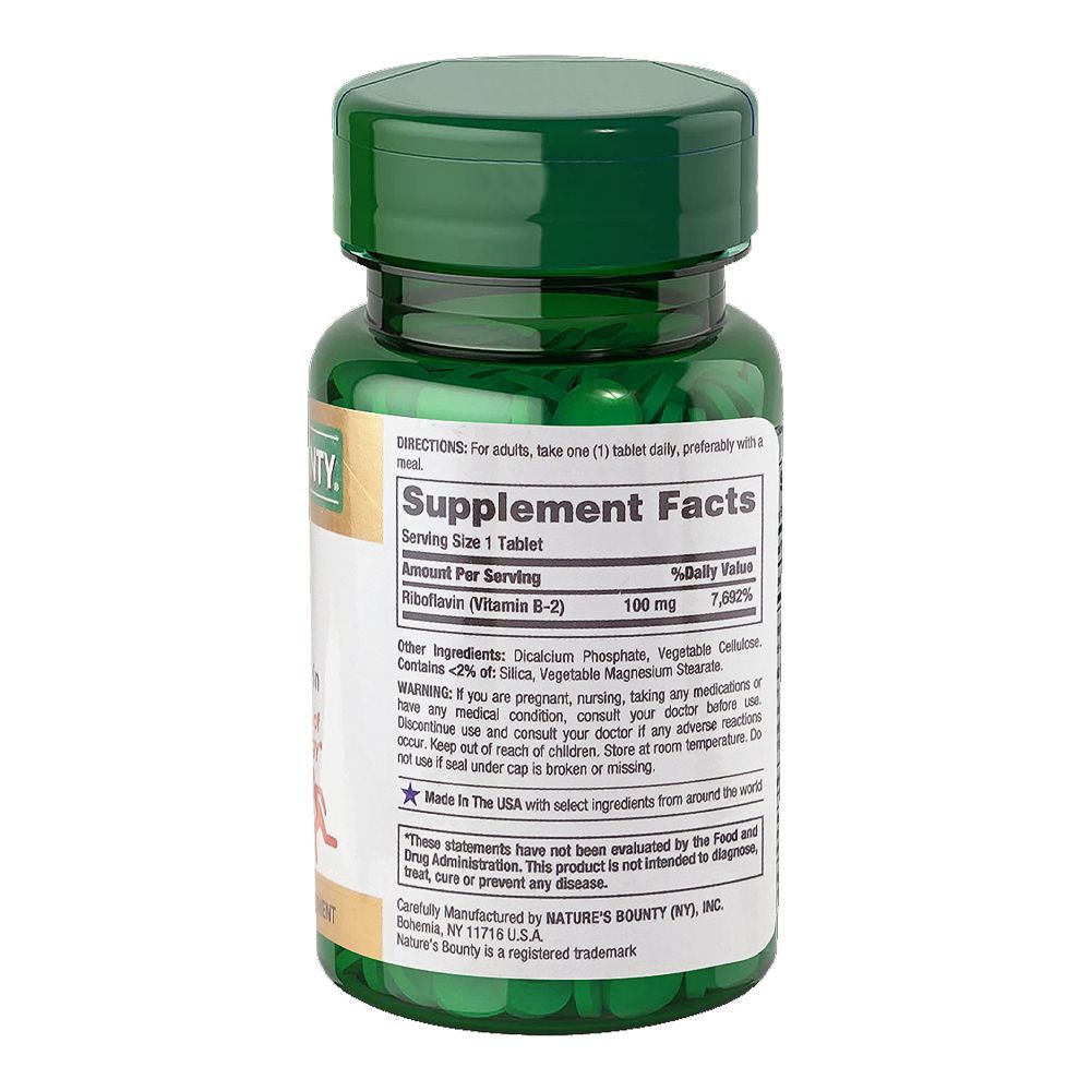 Nature's Bounty B-2 100mg Ribo Flavin Supplement Tablet, 100-Pack