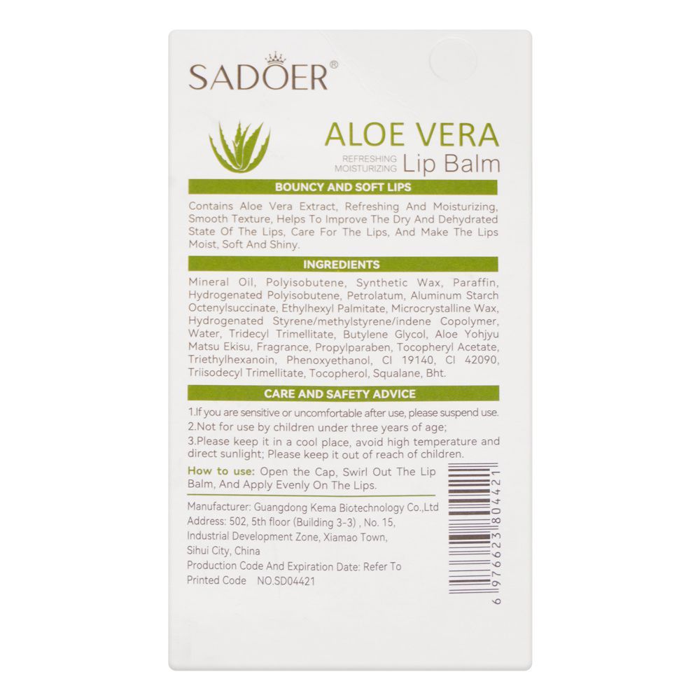 Buy Sadoer Aloe Vera Lip Balm, Hydrating & Moisturizing, 2.7g, SD04421 Online at Best Price in ...