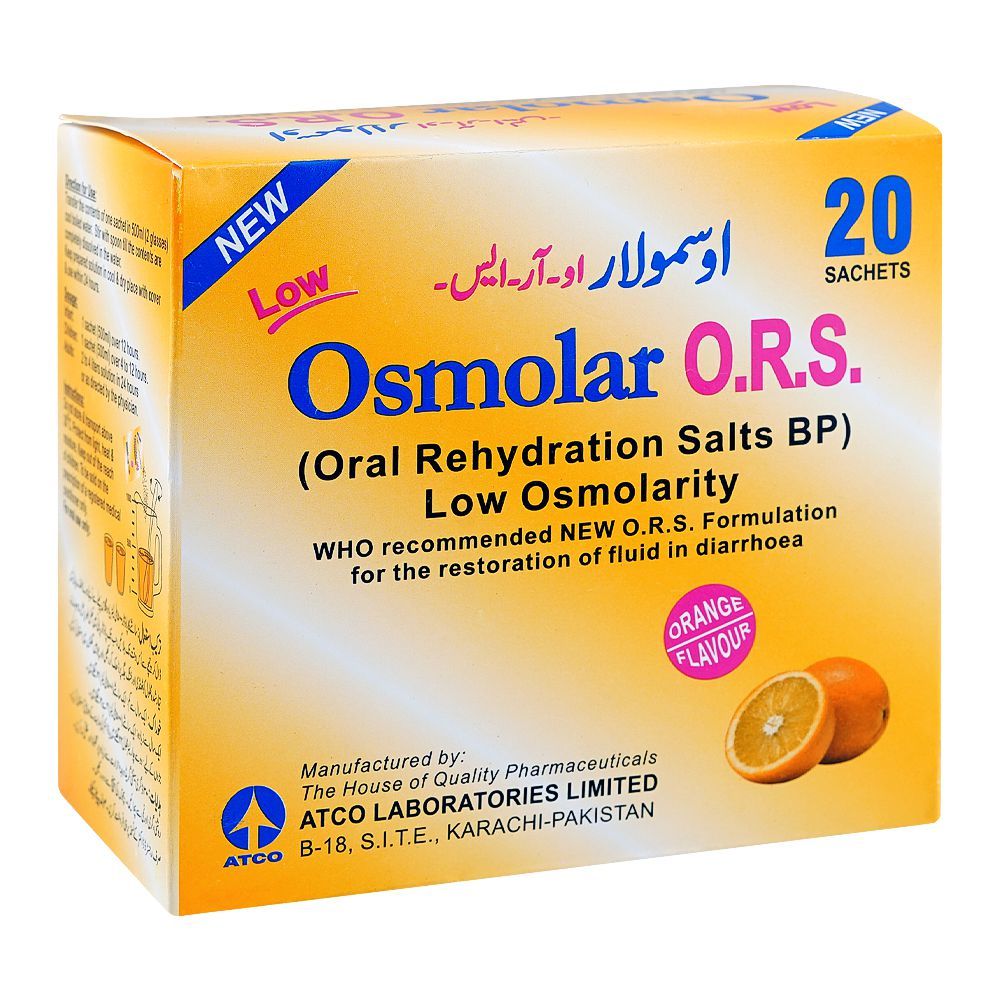 Low Osmolar O.R.S Solution, Orange Flavor, 500ml, 20 Sachets
