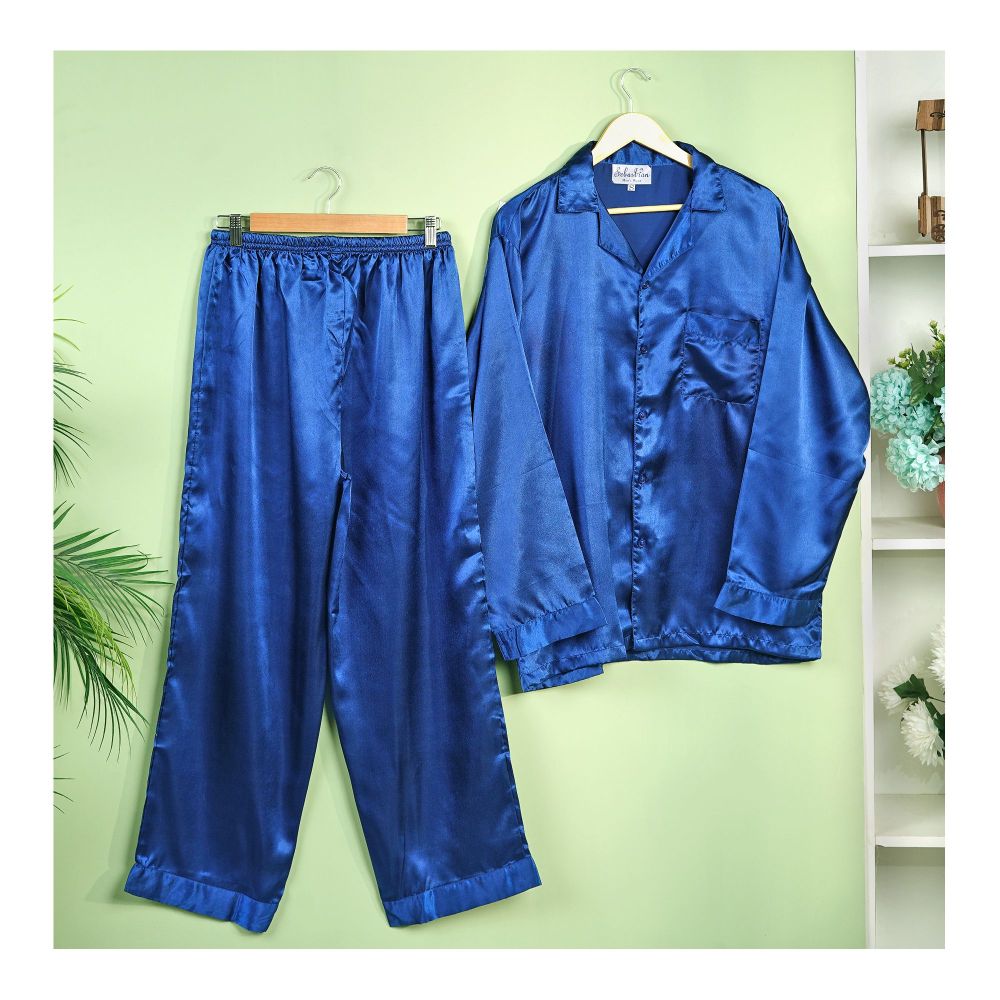 Order Studio By ARJ Men's Silk Satin Pajama Set Night Suit, Navy Blue ...