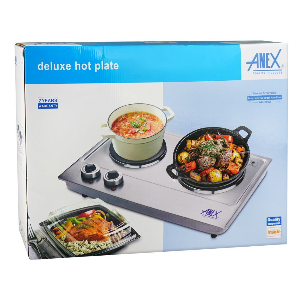 Anex Deluxe Hot Plate, Electric Cooker, 1500W+1000W, Silver, AG-3062