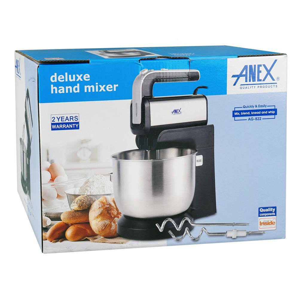 Buy Anex Deluxe Hand Mixer with Bowl, 2 Chrome Beater & Dough Hook ...