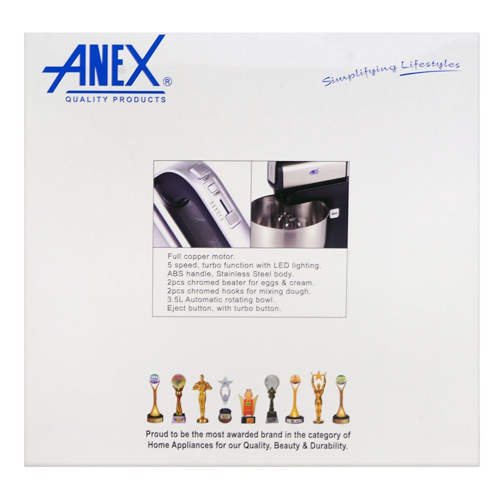 Buy Anex Deluxe Hand Mixer with Bowl, 2 Chrome Beater & Dough Hook ...